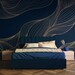 Dark Blue Art Deco Wallpaper With Abstract Yellow Wavy Pattern - Etsy