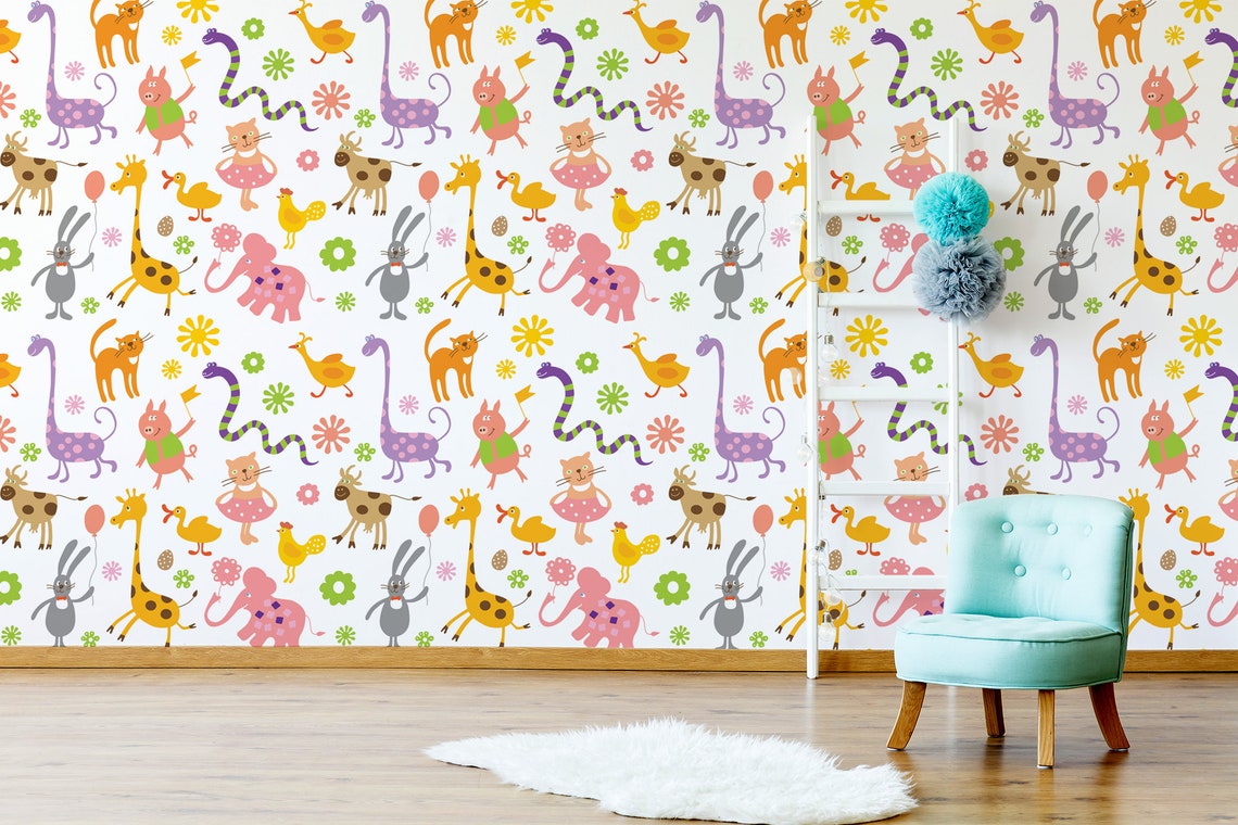 Colorful Funny Cartoon Animal Pattern Wallpaper || for Kids, Self ...