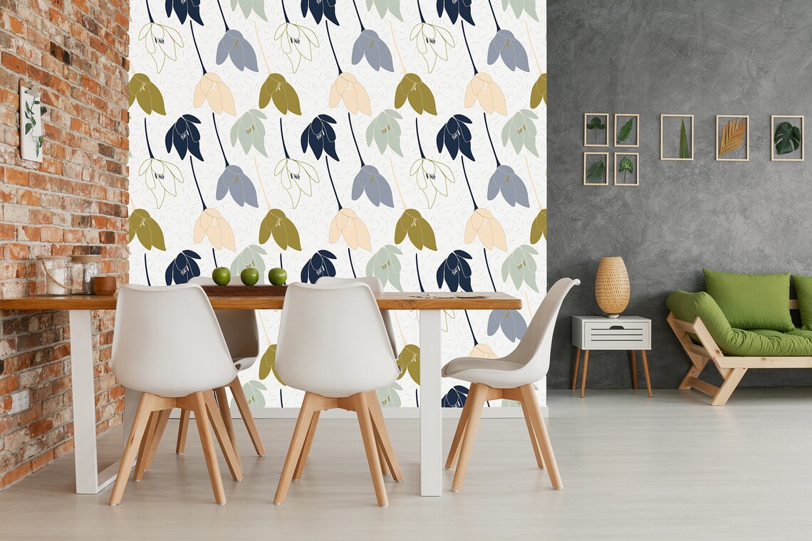 White Wallpaper With Colorful Cartoon Flowers, Self Adhesive, Peel and ...