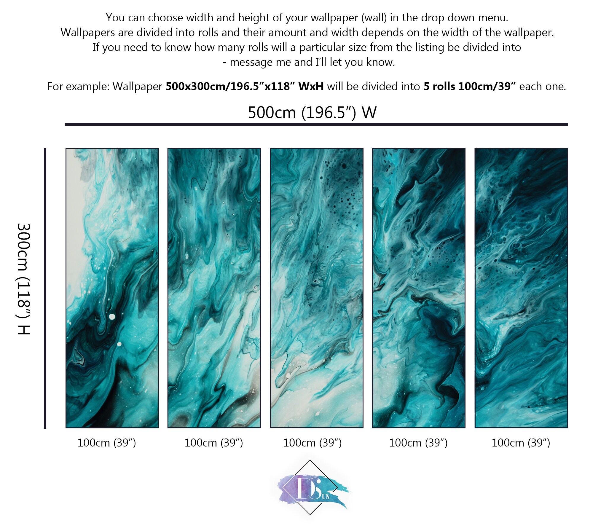 Teal Acrylic Art Wallpaper Abstract Marbled Wavy Pattern - Etsy
