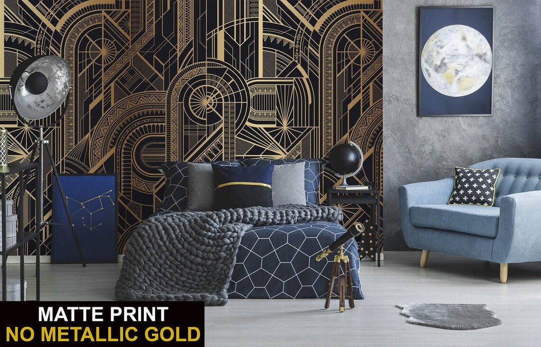 Dark and Yellow Matte Geometric Art Deco Pattern Wallpaper (no Shiny ...