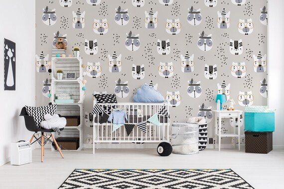 Gray Wallpaper With Funny Cartoon Animals in Glasses for - Etsy