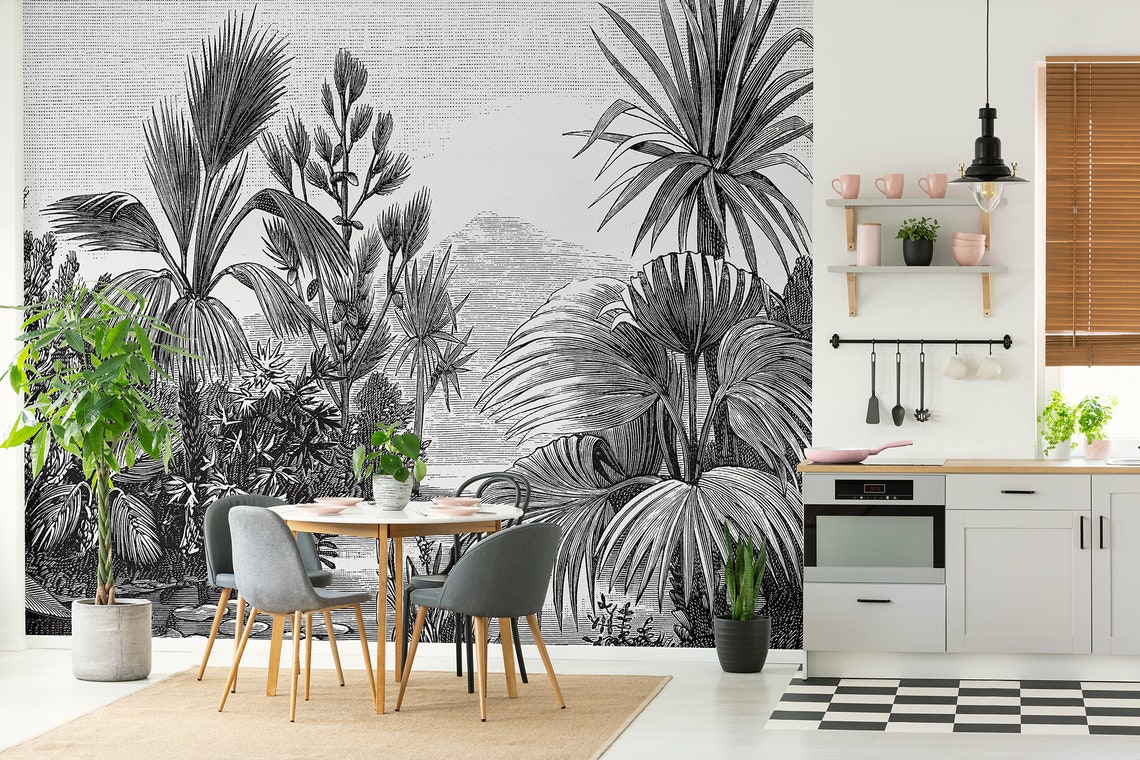 Black and White Tropical Wallpaper Self Adhesive Peel and | Etsy