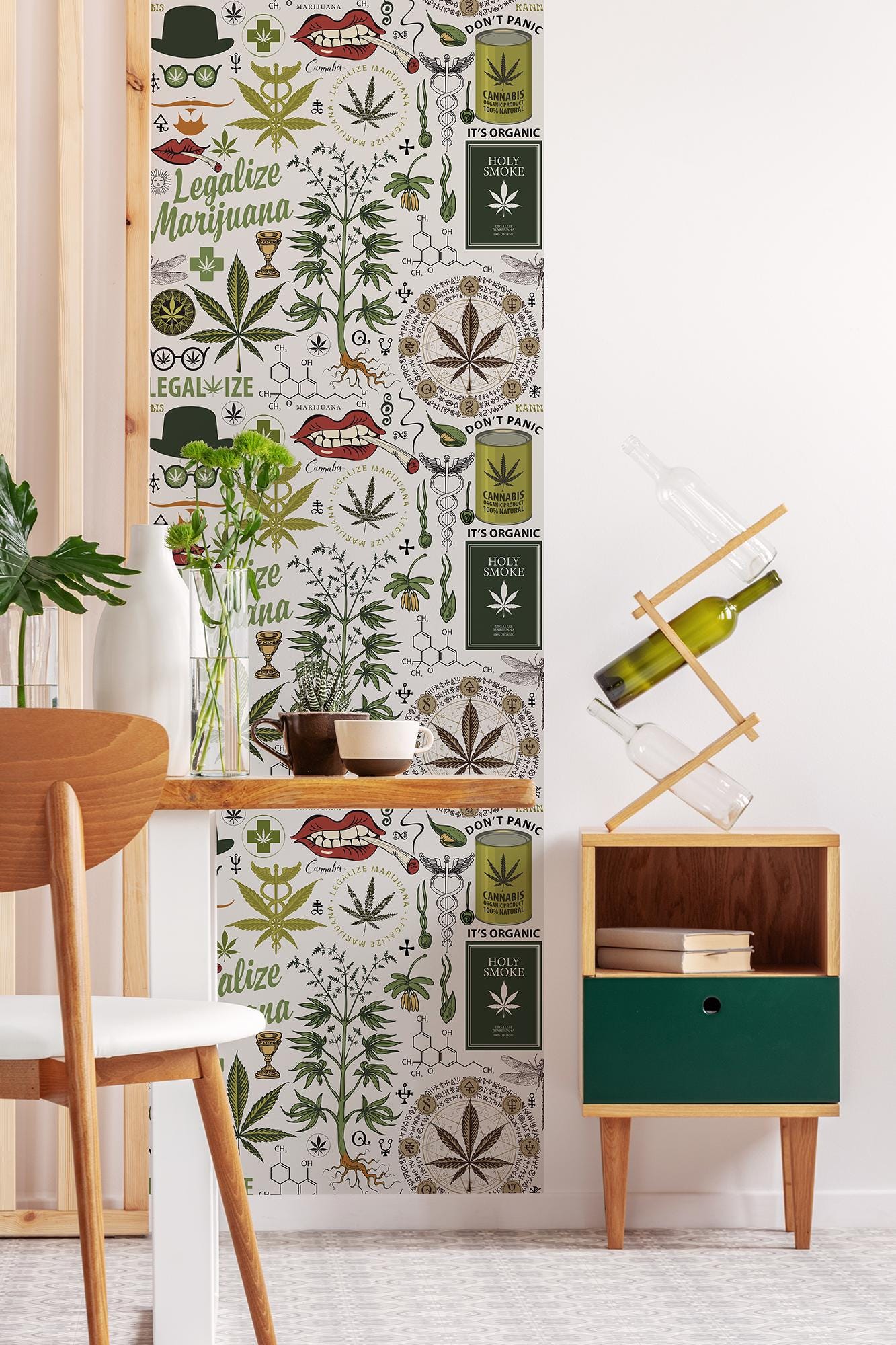 Vintage Wallpaper With Marijuana Leaves, Herbs and Symbols || Self ...