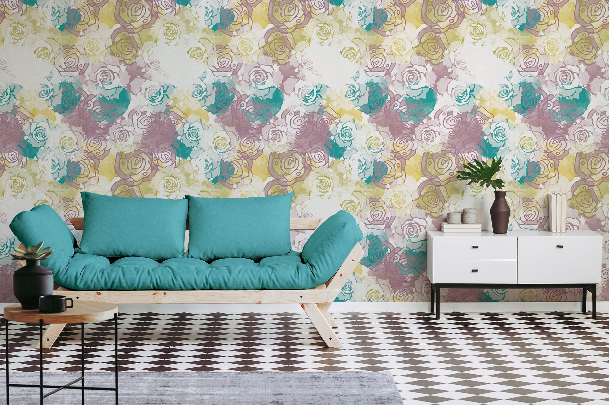 Abstract Colorful Rose Pattern Wallpaper || Peel and Stick Floral Wall ...