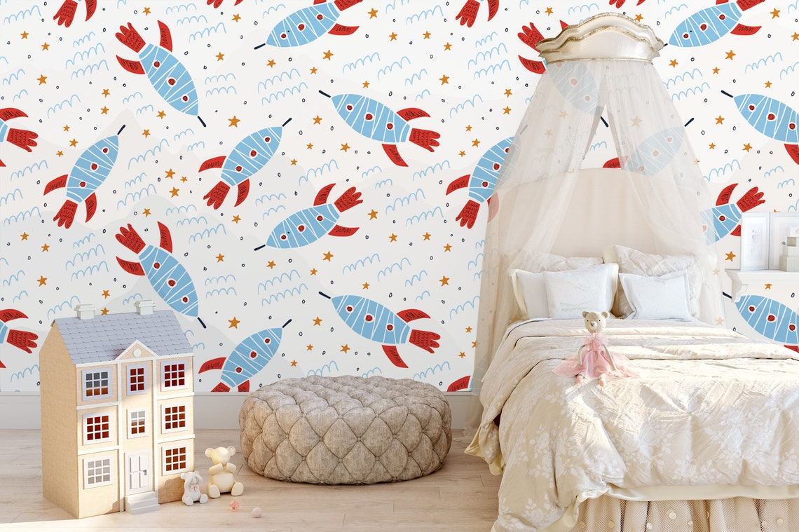 Rocket Pattern Wallpaper for Kids Self Adhesive Peel and - Etsy