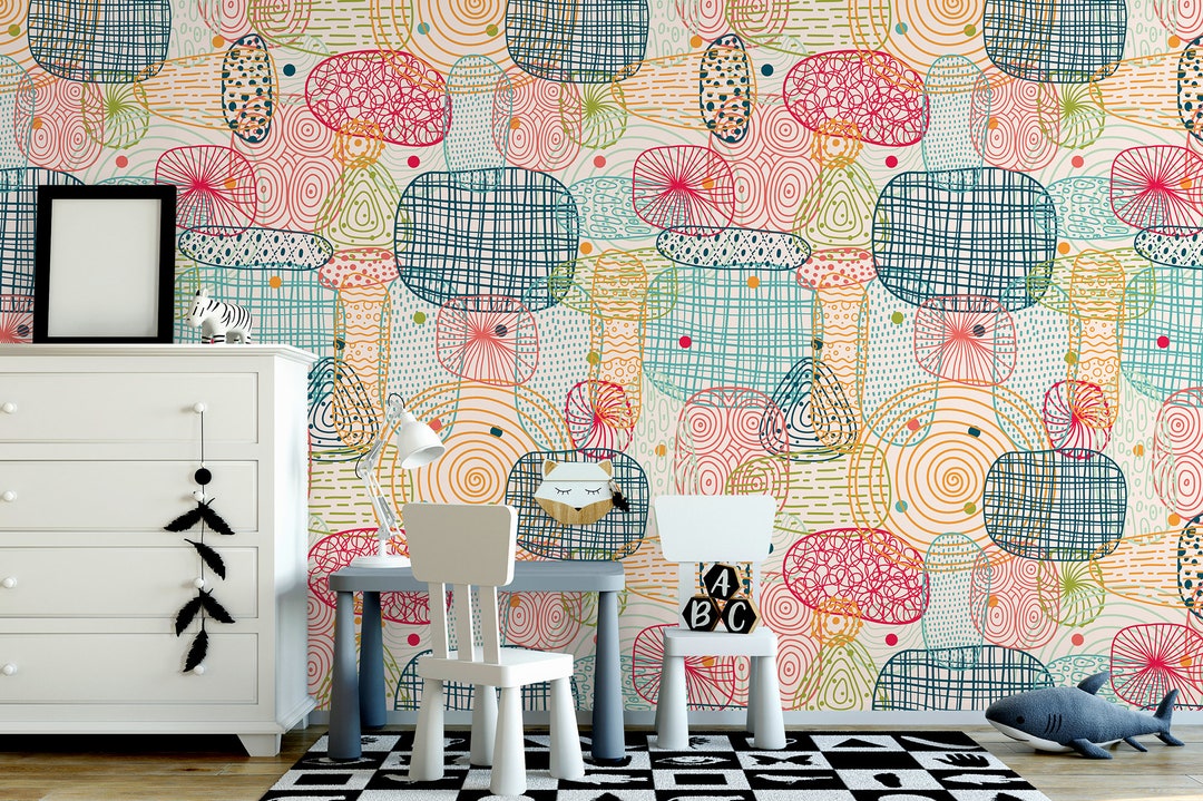 Colorful Abstract Wallpaper With Shapes Wallpaper for Kids - Etsy