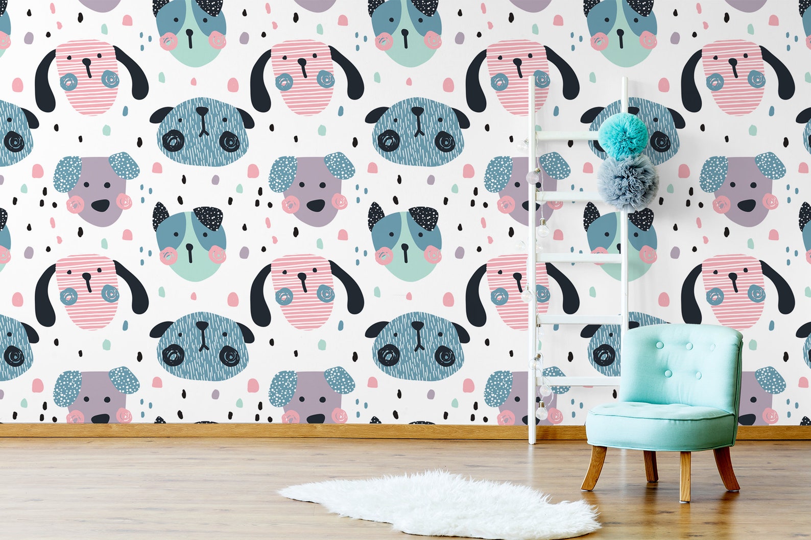 Funny Colorful Dog Pattern Wallpaper for Kids Self - Etsy
