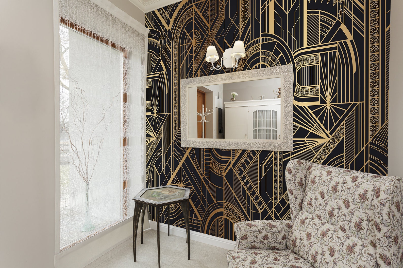 Dark and Yellow Matte Geometric Art Deco Pattern Wallpaper no - Etsy