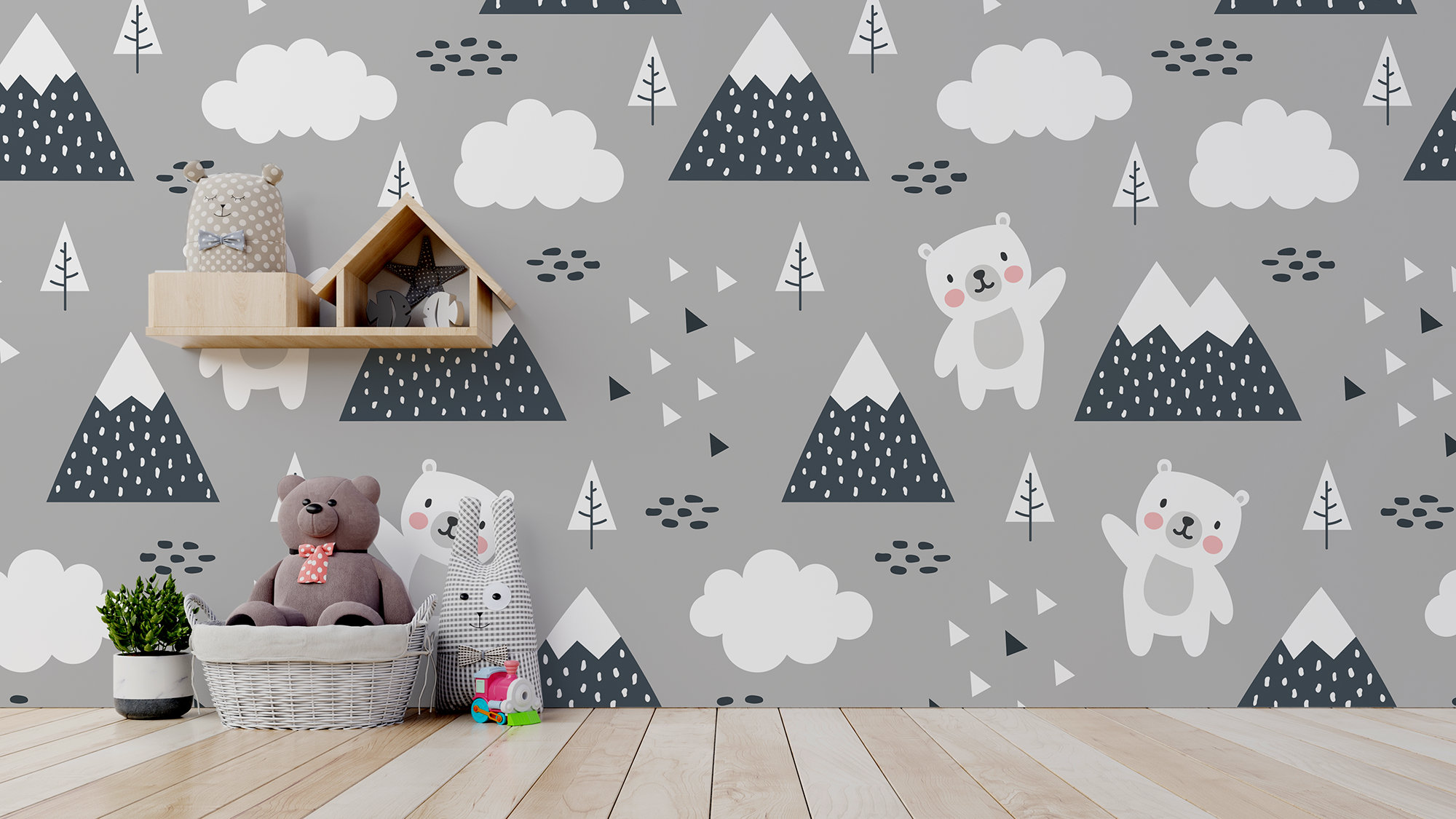 Gray Wallpaper With Teddy Bear in the Forest || for Kids, Self Adhesive ...
