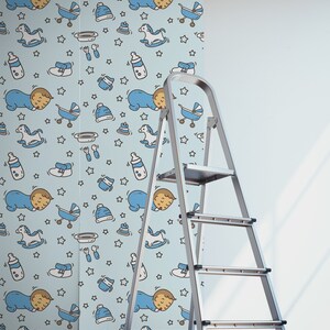 Blue Wallpaper With Sleeping Baby and Toys Pattern || for Kids, Self ...