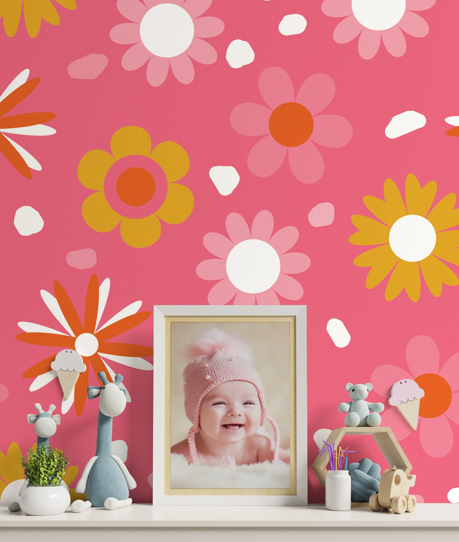 Pink Childish Wallpaper With Flowery Big Pattern || for Kids, Self ...