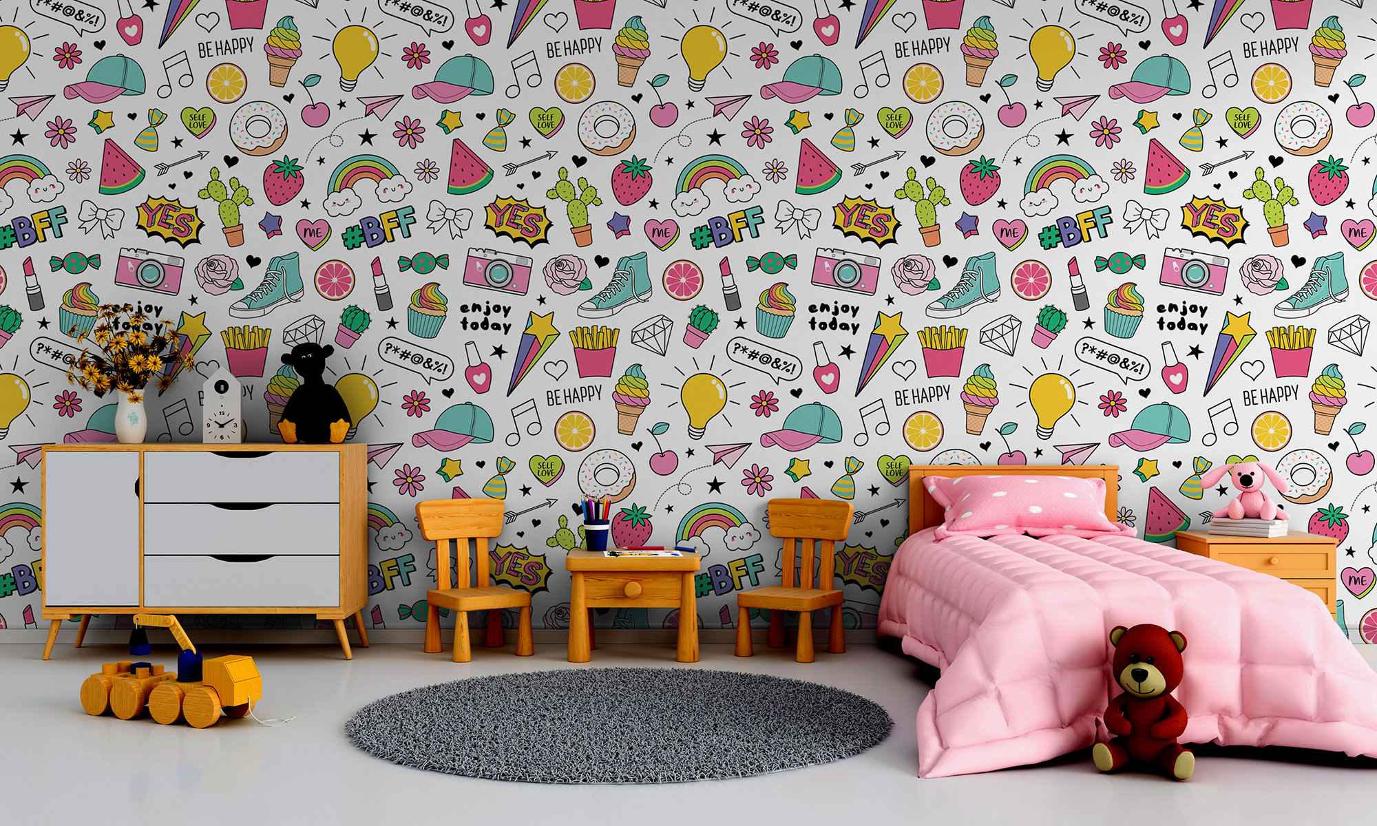 Wallpaper With Colorful Doodles for Kids Self Adhesive | Etsy