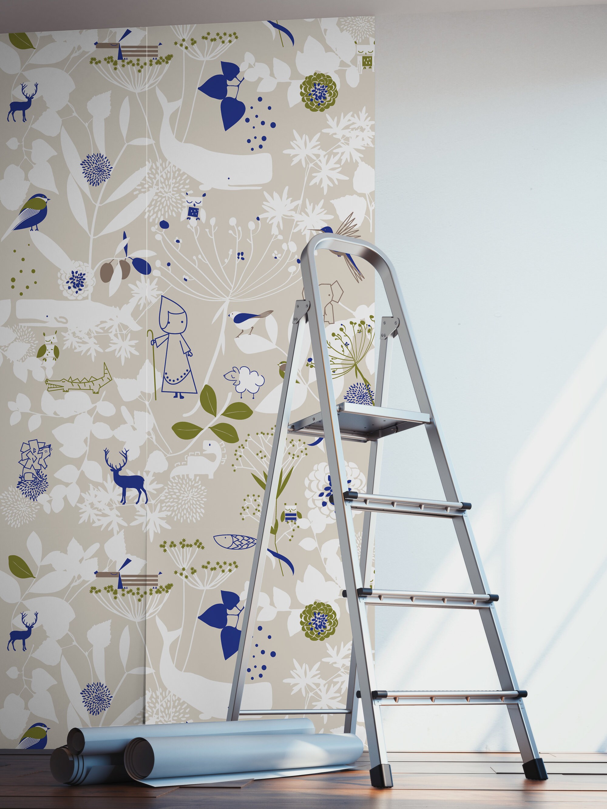 Gray Wallpaper With Nature Pattern, Wallpaper for Kids, Self Adhesive ...