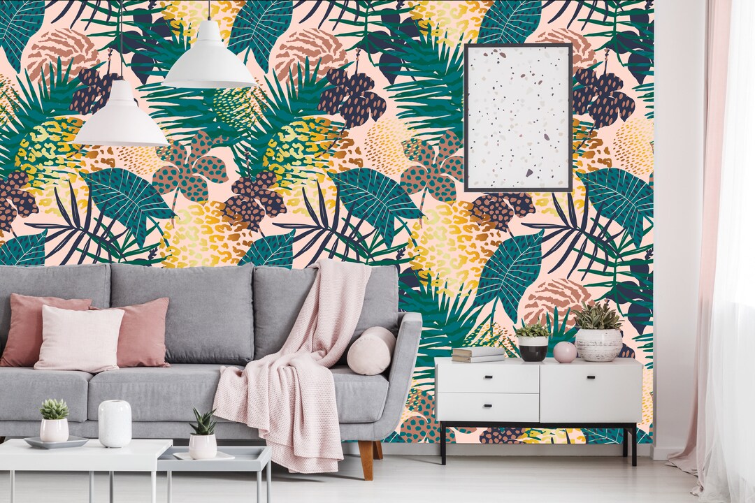 Summer Warm Coastal Pattern Wallpaper With Tropical Leaves, Self ...