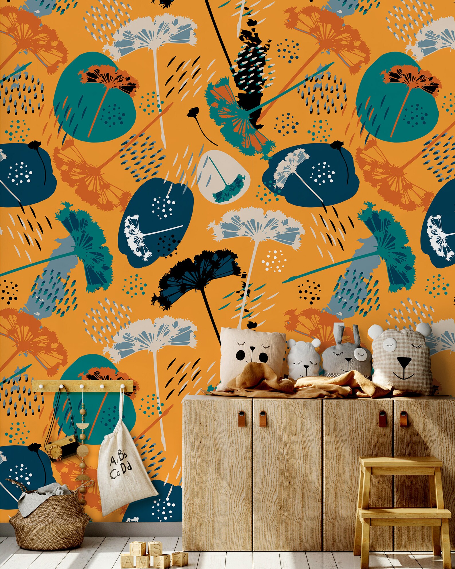 Orange Wallpaper With Colorful Abstract Flowers || for Kids, Self ...