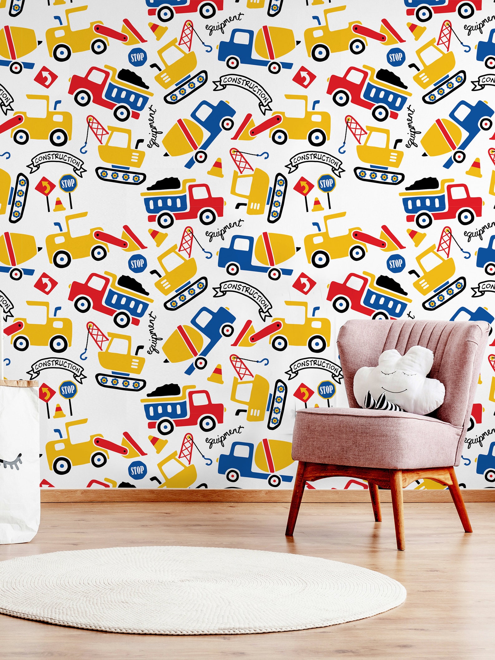 Truck and Digger Pattern Wallpaper Wallpaper for Kids Self - Etsy