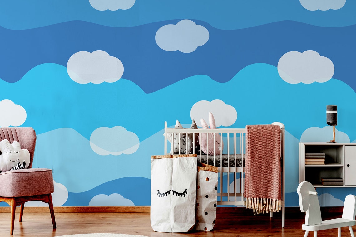 Vector Wallpaper With Blue Sky and Clouds for Kids Self - Etsy