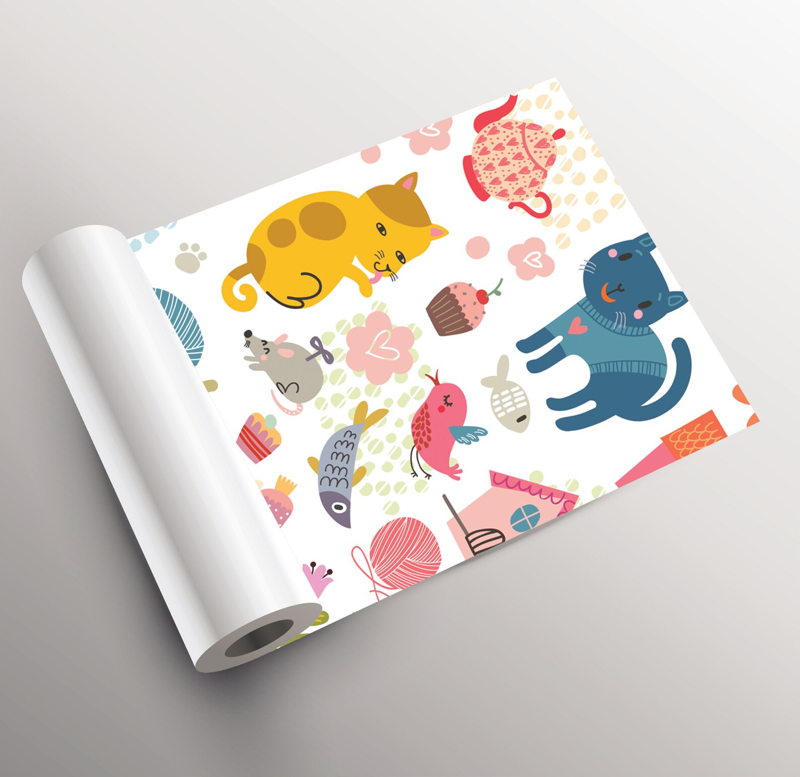 Colorful Wallpaper With Cat Pattern for Kids Self - Etsy