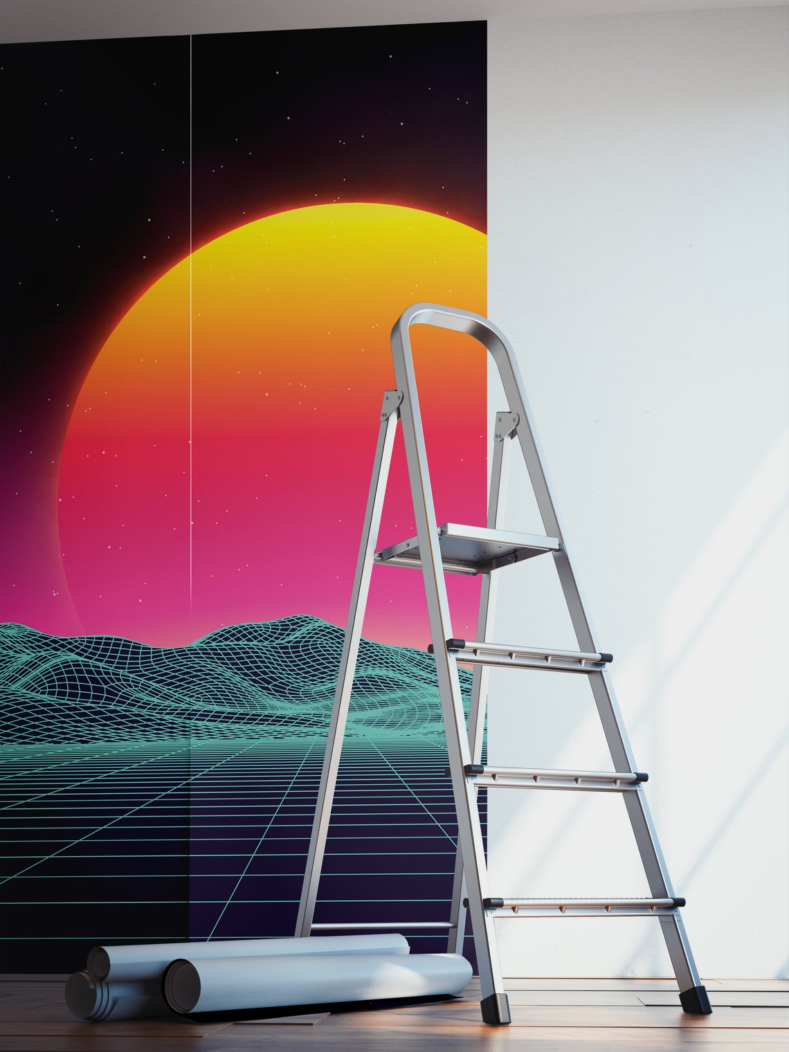 Retro Space Sunset Wallpaper 80's Style Self Adhesive - Etsy