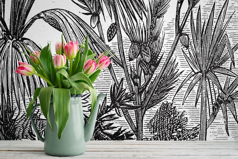 Black and White Tropical Wallpaper Self Adhesive Peel and | Etsy