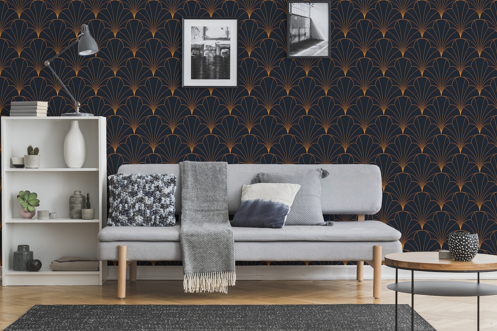 Navy and Yellow Art Deco Geometric Pattern Wallpaper, Self Adhesive ...
