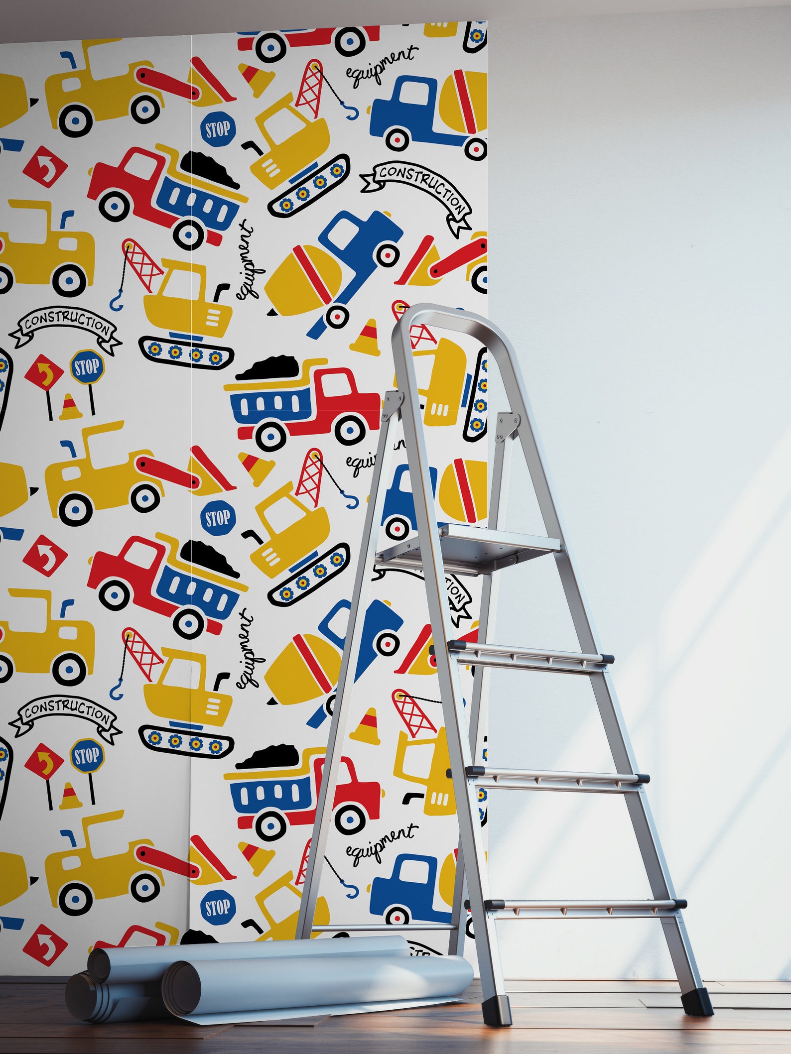 Truck and digger pattern wallpaper Wallpaper for kids self | Etsy