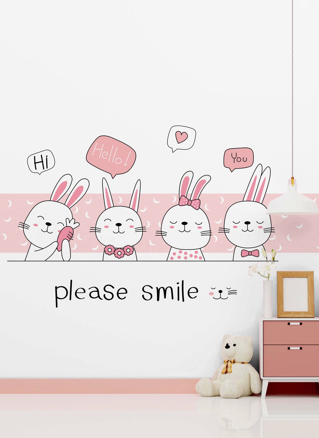 Nursery Bunny Wallpaper, Wallpaper for Kids, Self Adhesive, Peel and ...