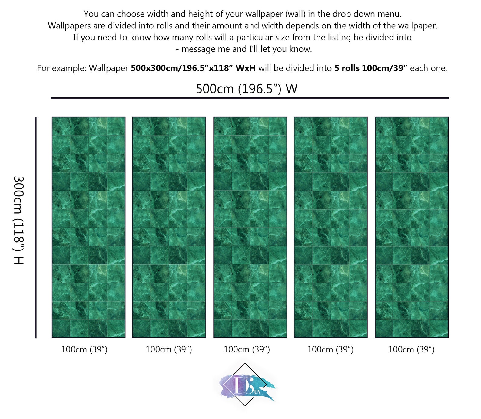Emerald Green Marbled Tile Pattern Wallpaper || Self Adhesive, Peel and ...