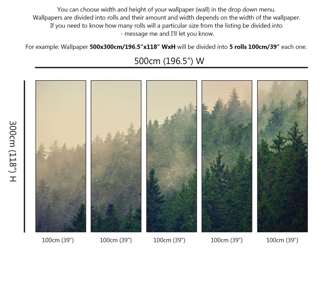 Green Misty Conifer Forest Photo Wallpaper Self Adhesive | Etsy