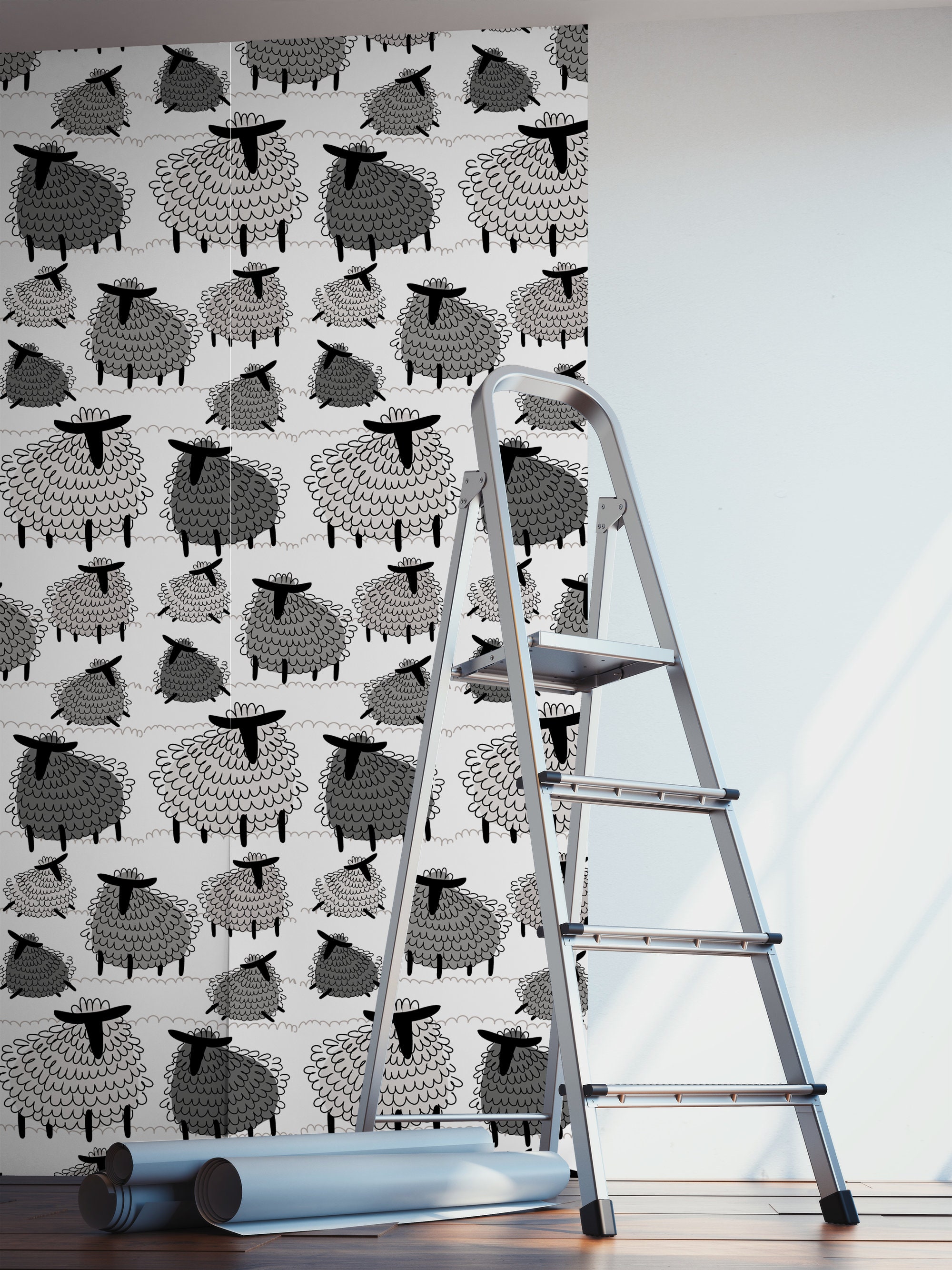 Wallpaper With White and Gray Sheep Pattern || for Kids, Self Adhesive ...