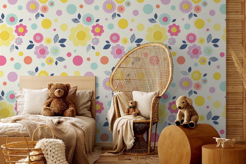 Abstract Colorful Flowers Wallpaper for Kids Self - Etsy