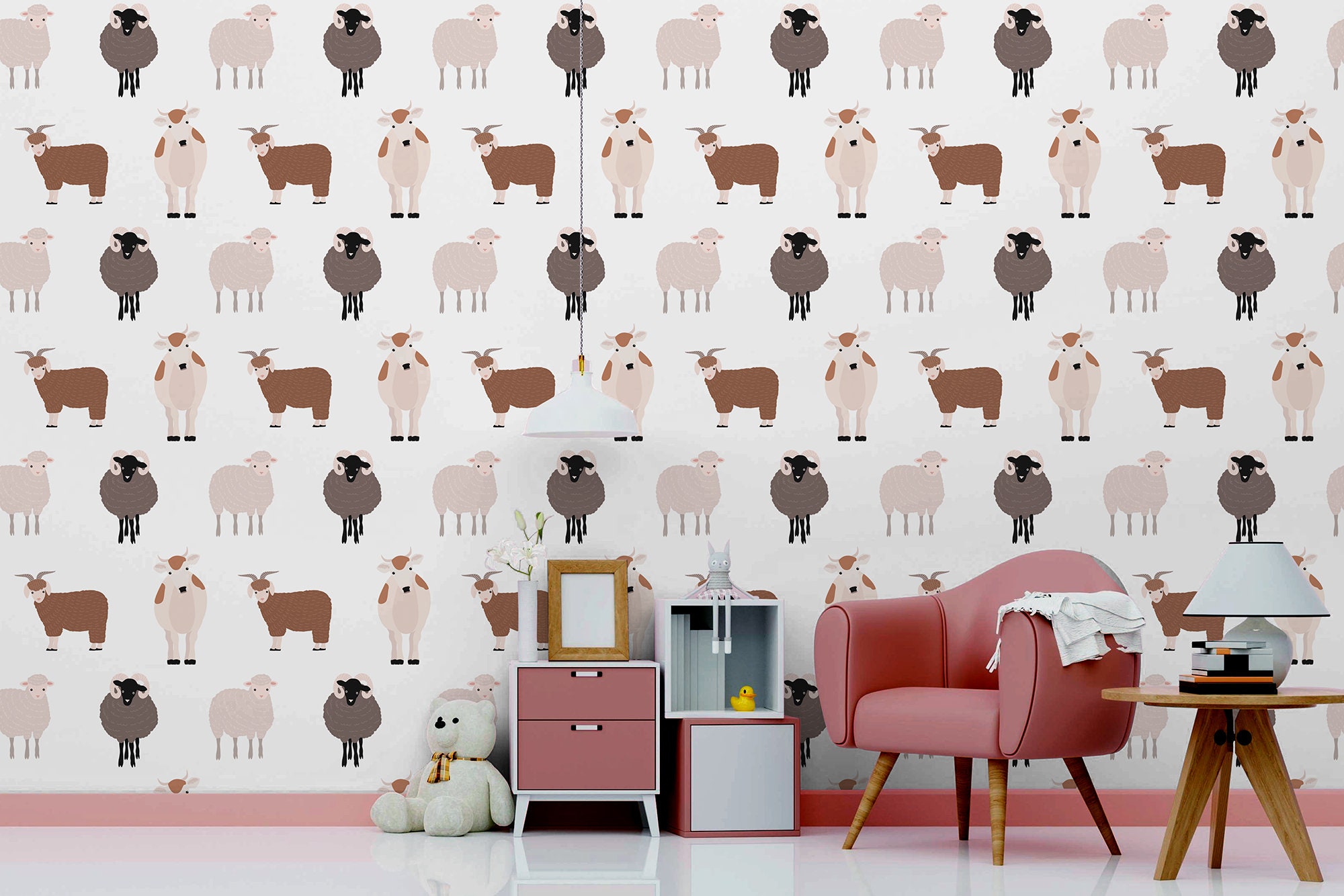 Wallpaper With Cute Farm Animals Pattern for Kids Self - Etsy
