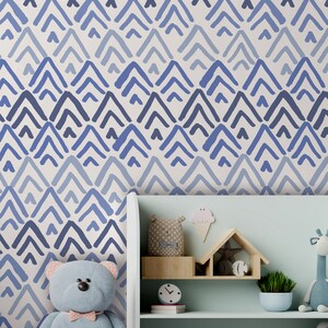 Blue Geometric Conifer Tree Pattern Wallpaper || for Kids, Self ...