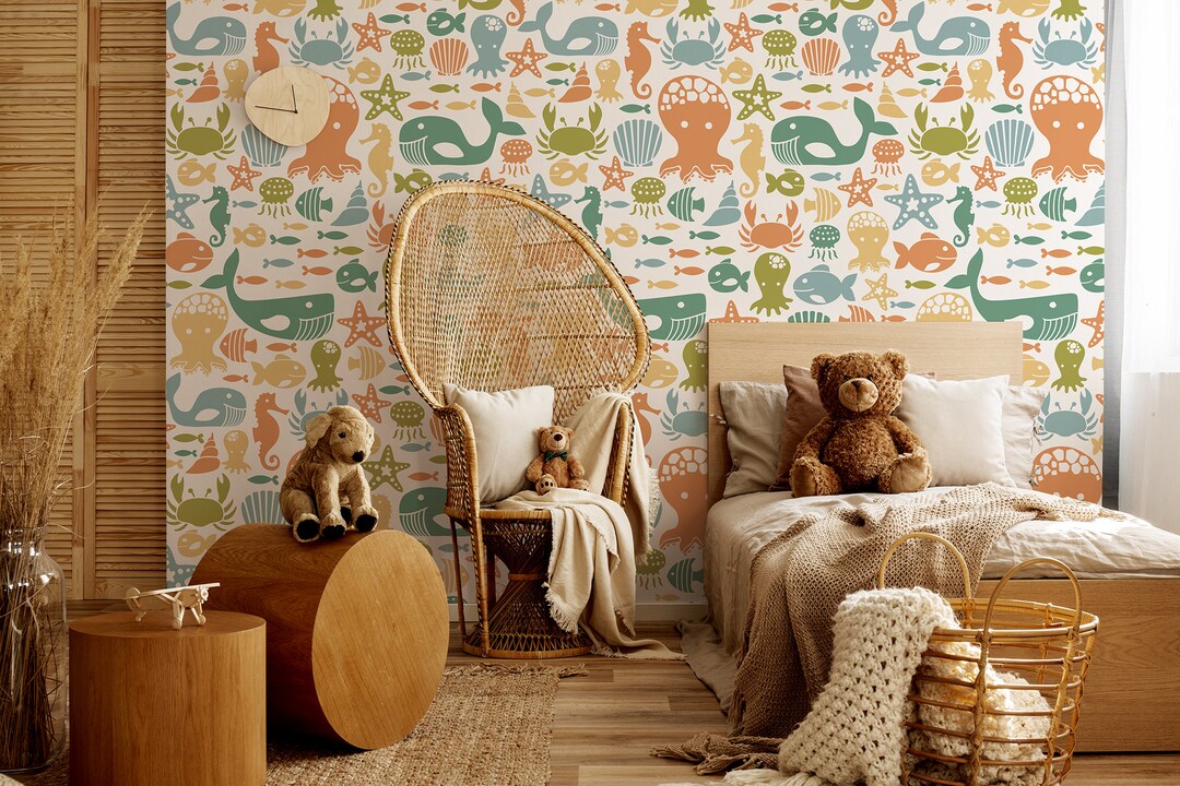 Wallpaper With Sea Animals Pattern, Wallpaper for Kids, Self Adhesive ...