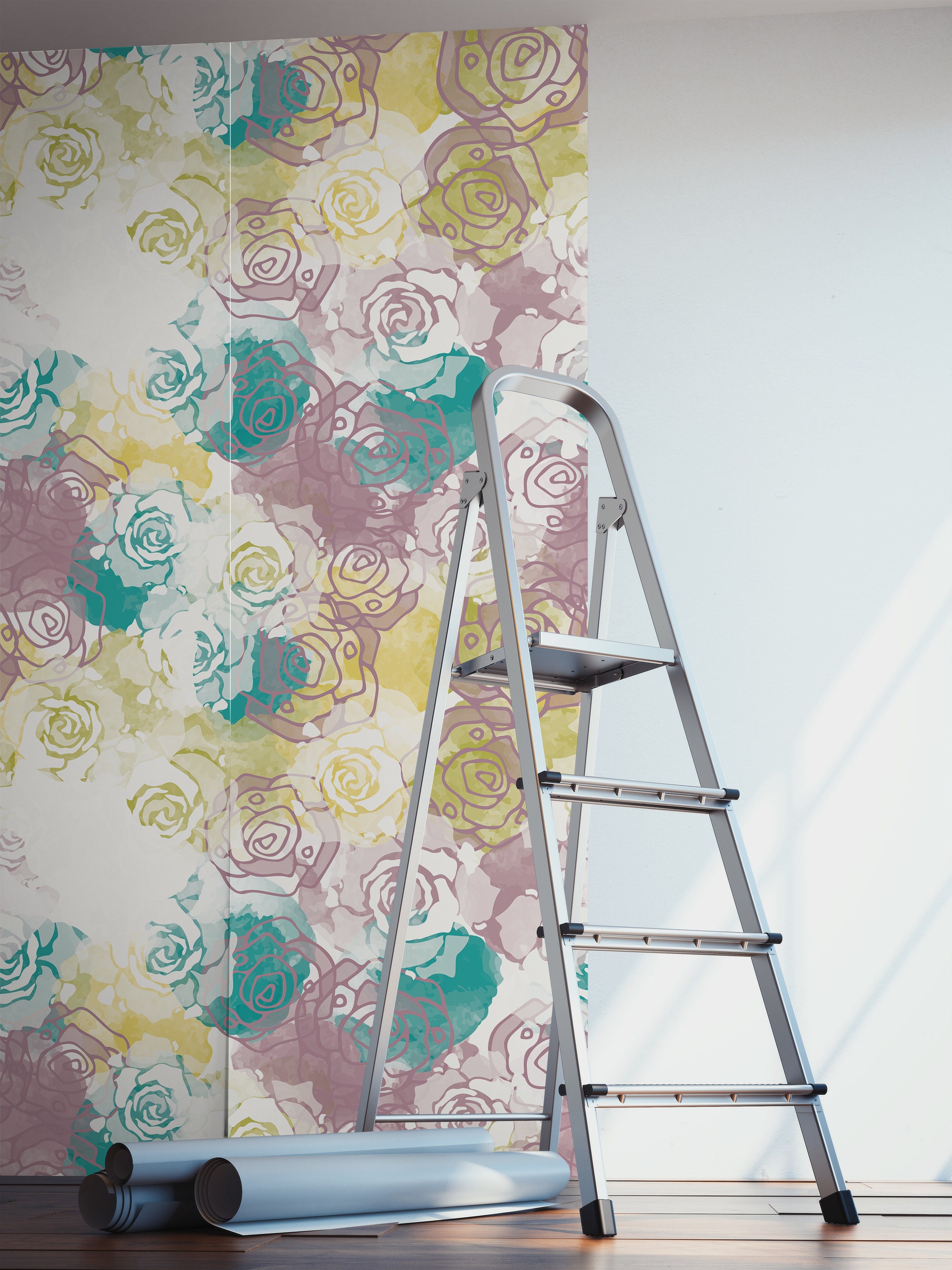 Abstract Colorful Rose Pattern Wallpaper || Peel and Stick Floral Wall ...