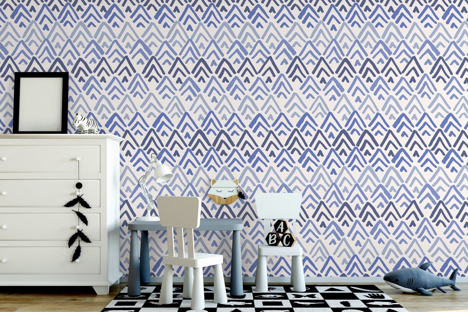 Blue Geometric Conifer Tree Pattern Wallpaper for Kids | Etsy