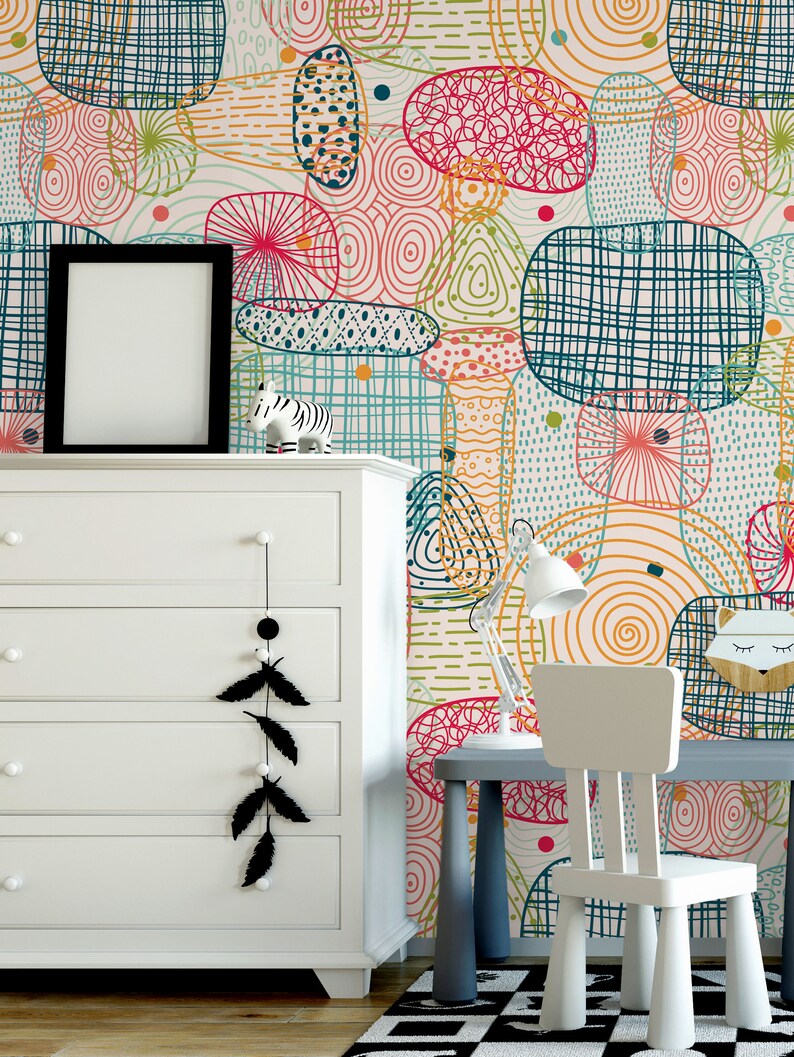 Colorful Abstract Wallpaper With Shapes Wallpaper for Kids - Etsy
