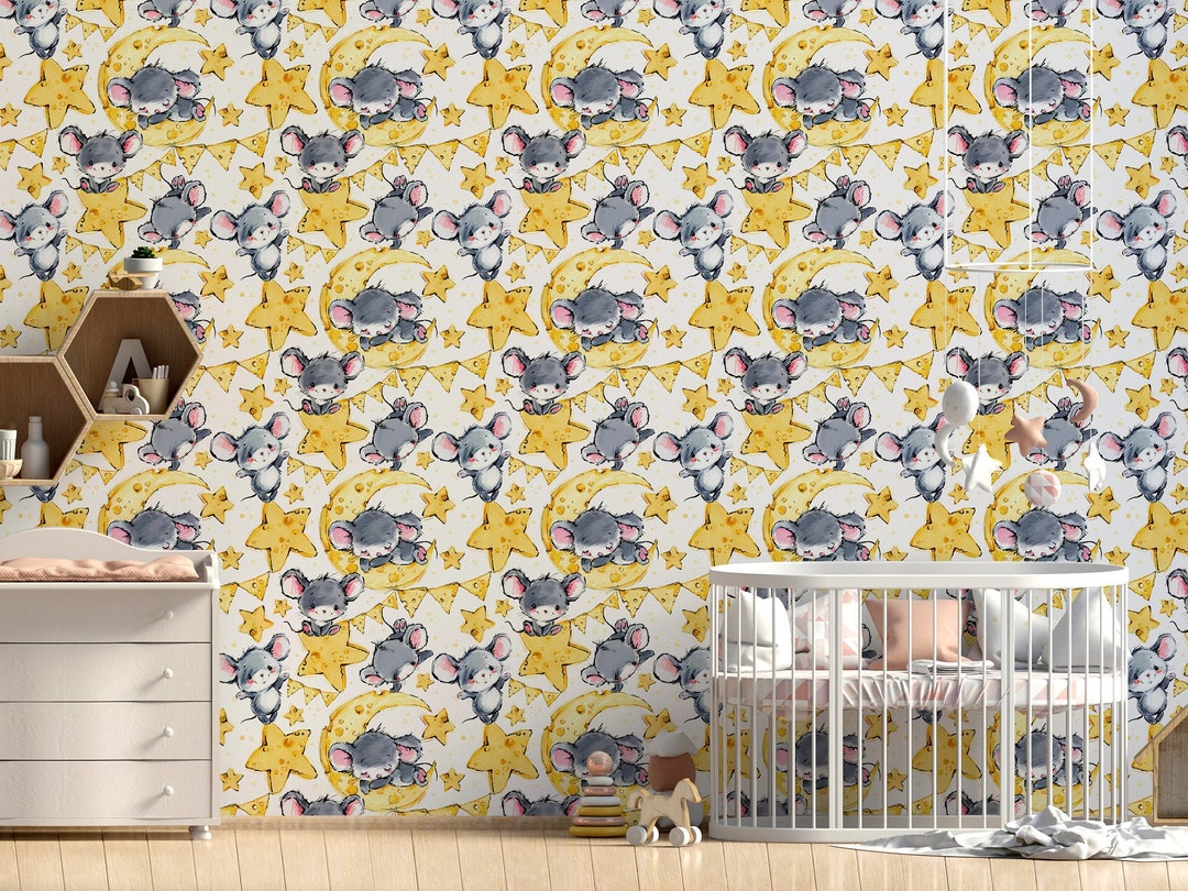 Wallpaper With Mouse, Cheesy Moon and Stars || for Kids, Self Adhesive ...