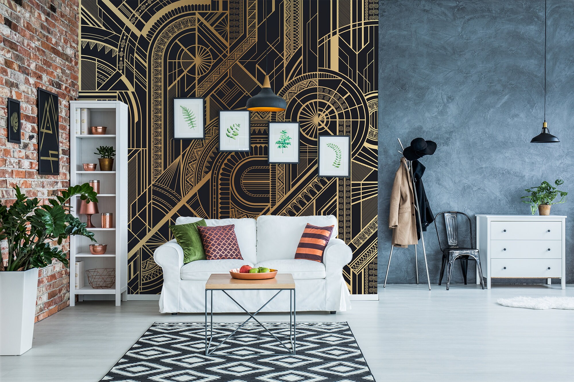 Dark and Yellow Matte Geometric Art Deco Pattern Wallpaper no - Etsy