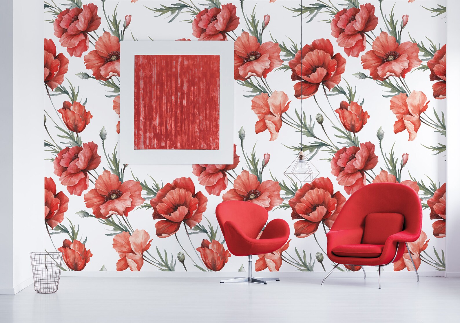 Watercolor Wallpaper With Poppy Field Flower Self Adhesive - Etsy