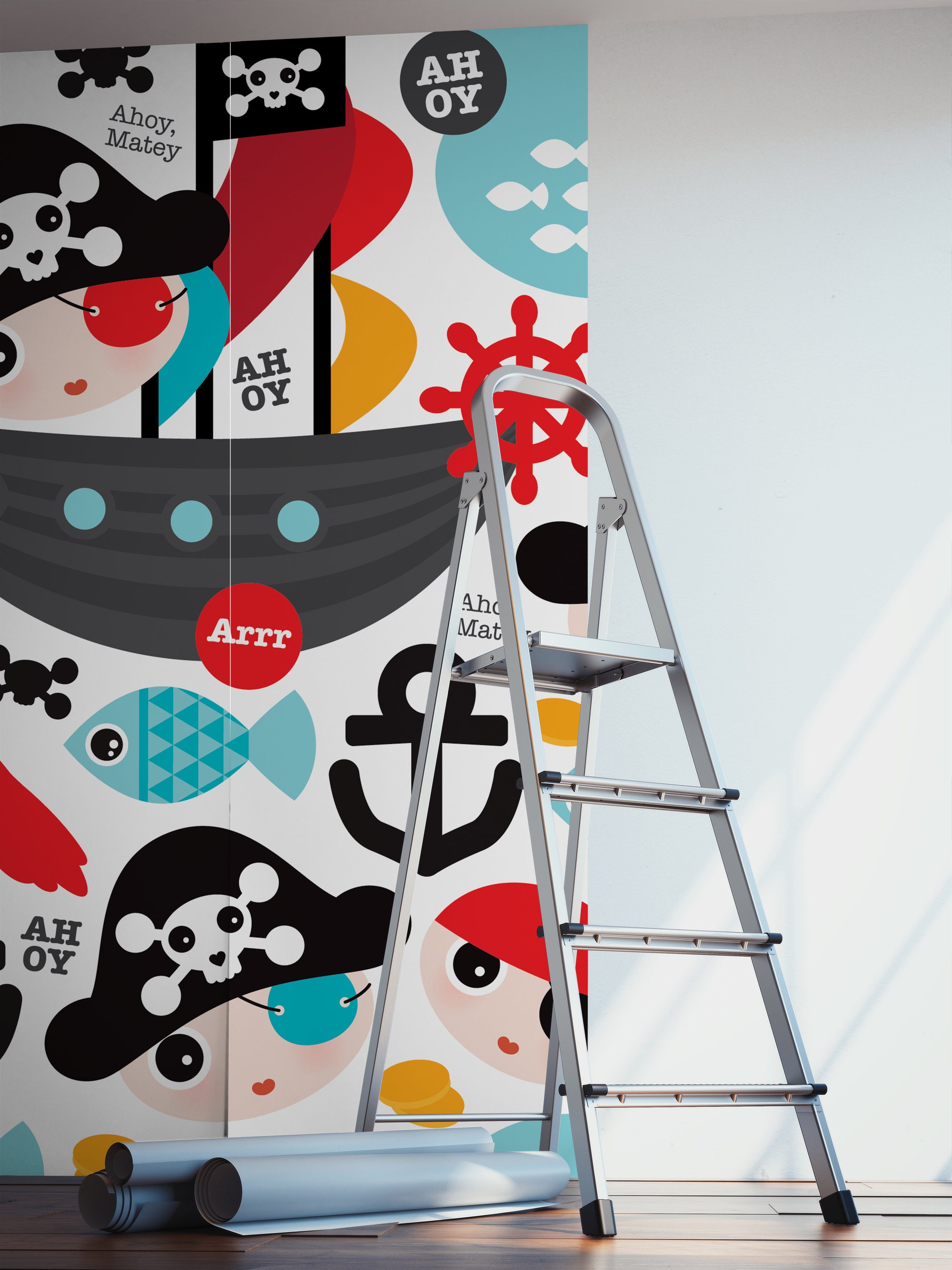 Little Pirate Wallpaper, for Kids, Self Adhesive, Peel and Stick Wall ...
