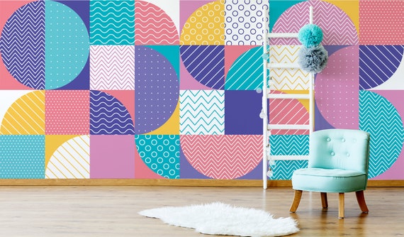 Colorful Geometric Pattern Wallpaper for Kids Self - Etsy