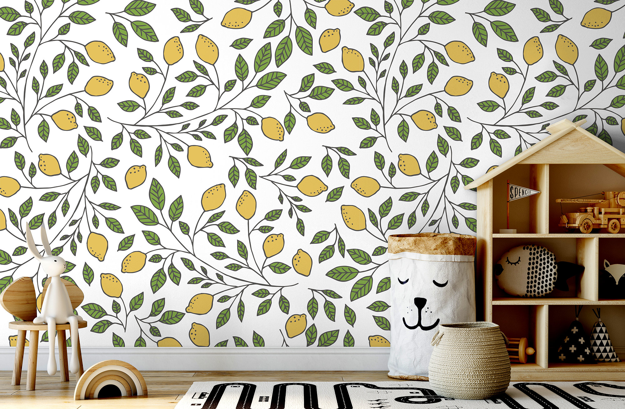 Wallpaper With Lemon and Leaf Pattern - Wallpaper for Kids, Self ...