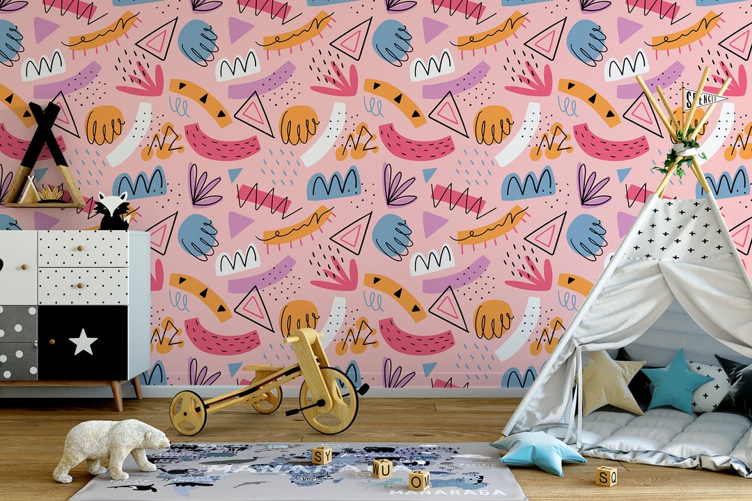 Pink Wallpaper With Hand Drawn Abstract Pattern || for Kids, Self ...