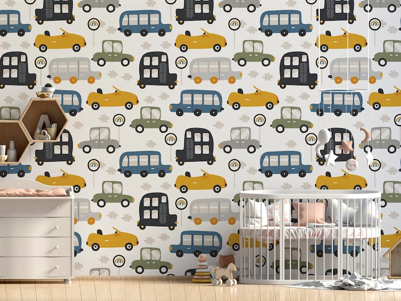 Wallpaper With Colorful Car Pattern for Kids Self - Etsy