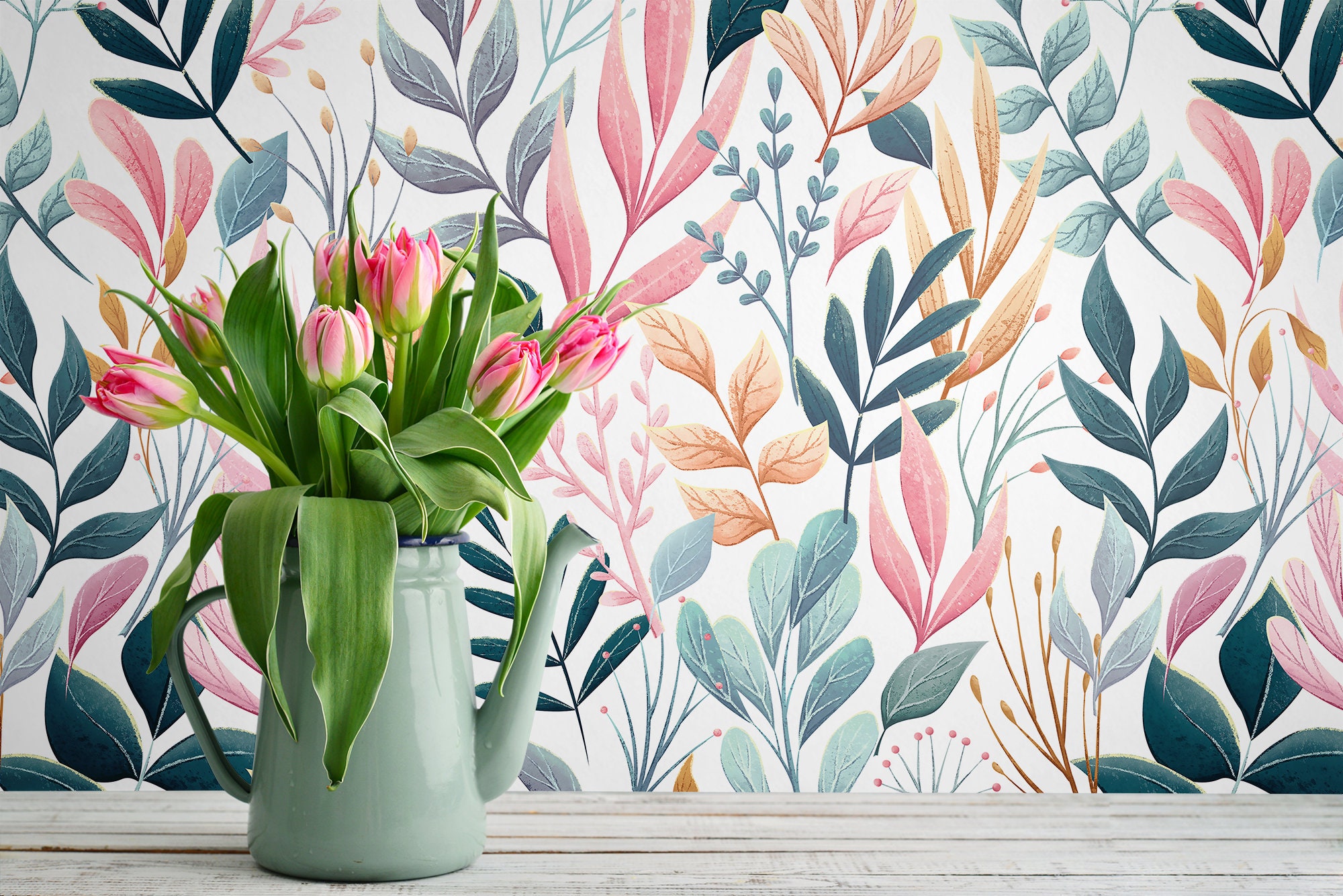 Colorful Leaf Pattern Wallpaper Peel and Stick Floral Wall - Etsy