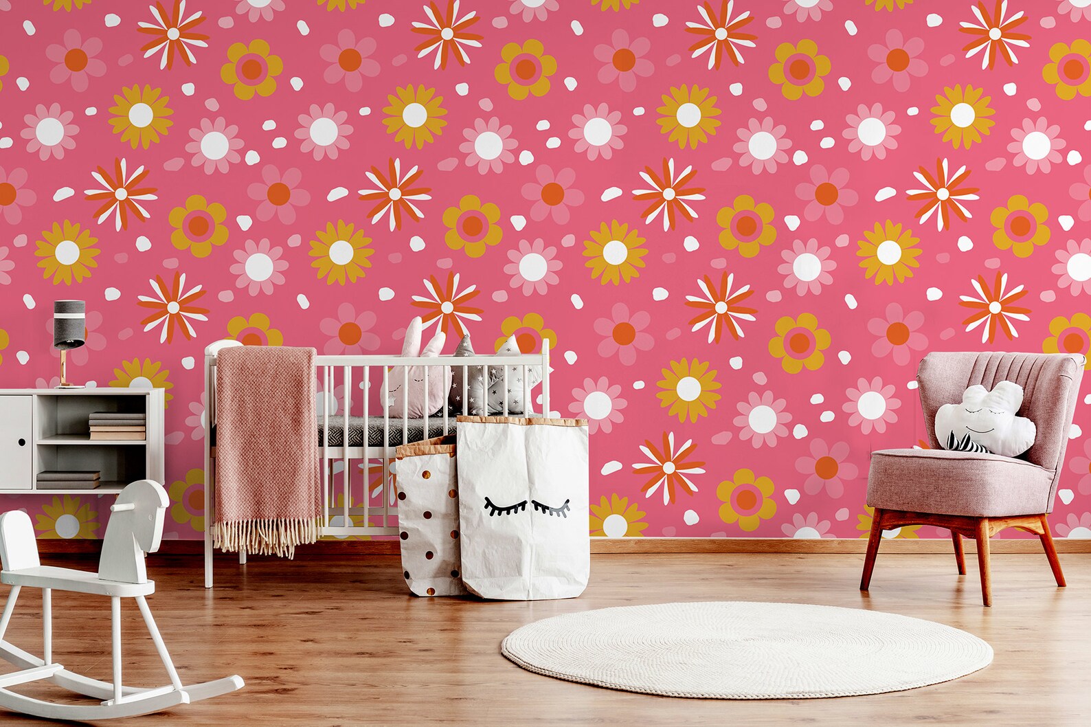 Pink Childish Wallpaper With Flowery Big Pattern || for Kids, Self ...