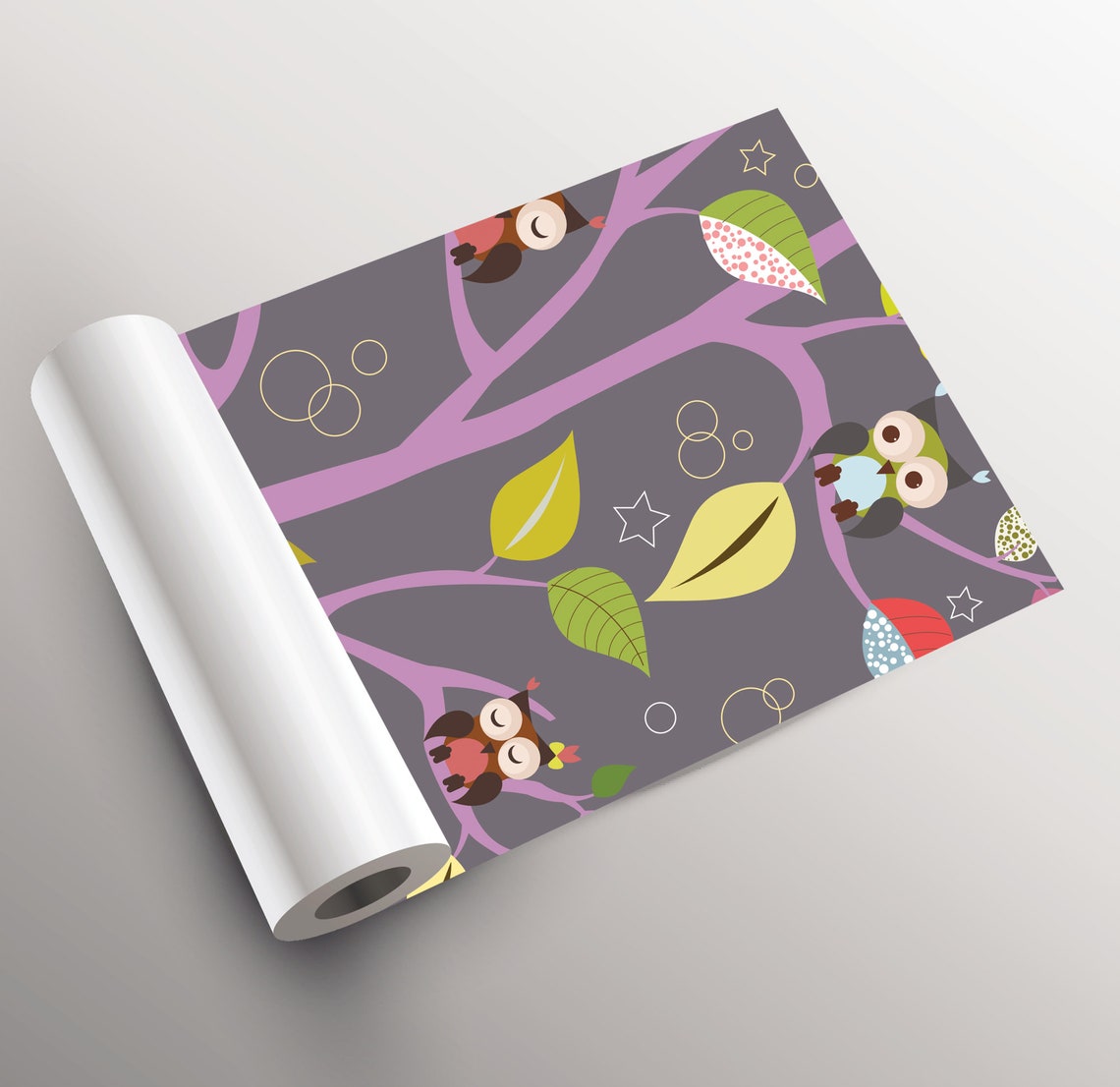Purple Wallpaper With Tree and Owl Pattern for Kids Self | Etsy