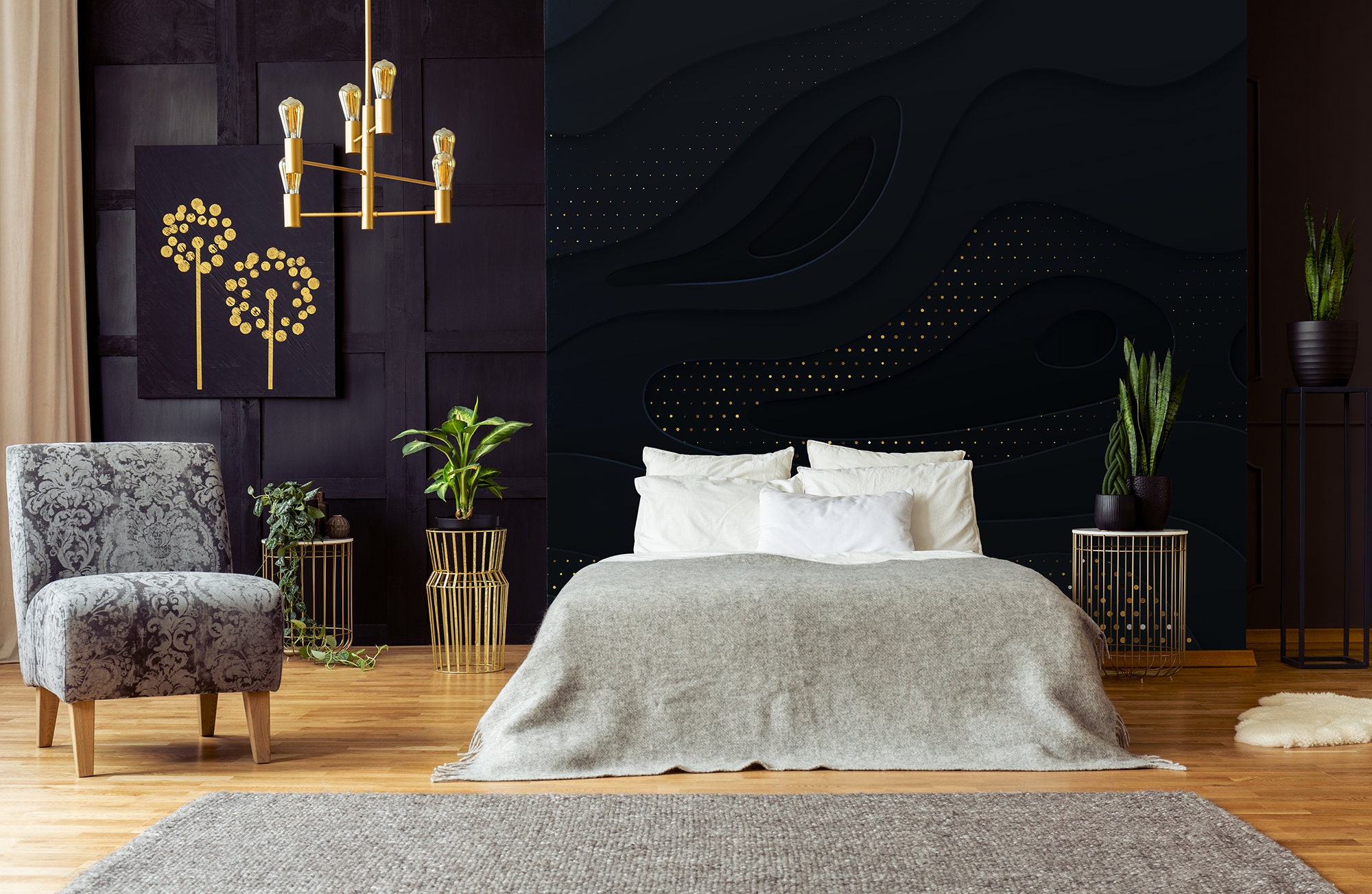 Navy Abstract Wallpaper With Dots, Self Adhesive, Peel and Stick Wall ...